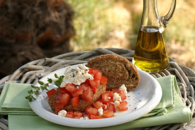Mykonos Barley Rusk and Tomato Salad | Mediterranean Diet, Healthy ...