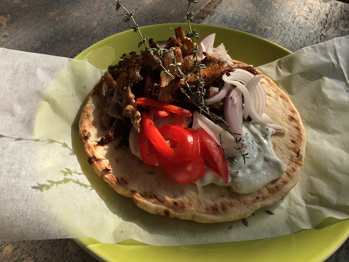 Vegan Mushroom Gyro Sandwich with Pita | Diane Kochilas