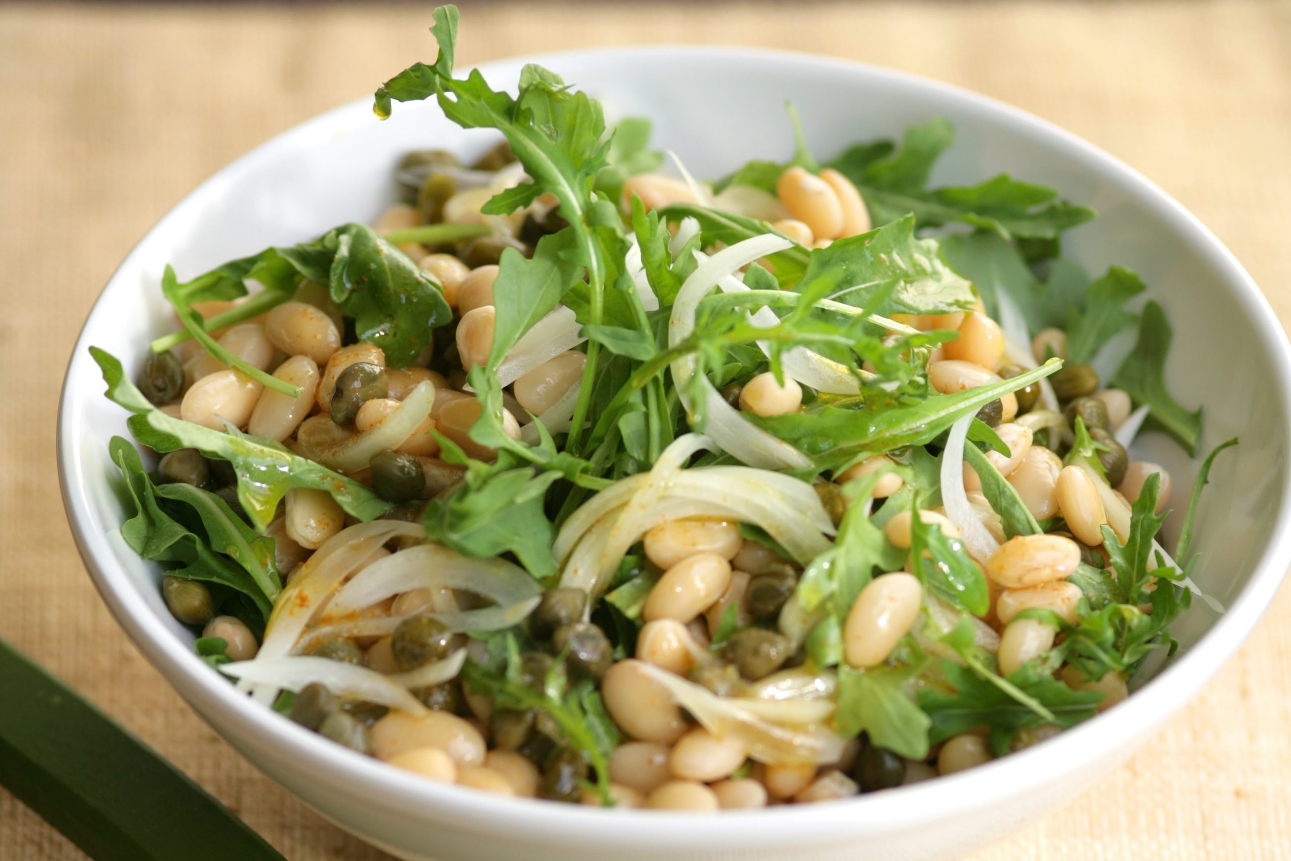 Arugula Bean Salad with Capers & Onions | Mediterranean Diet, Healthy ...