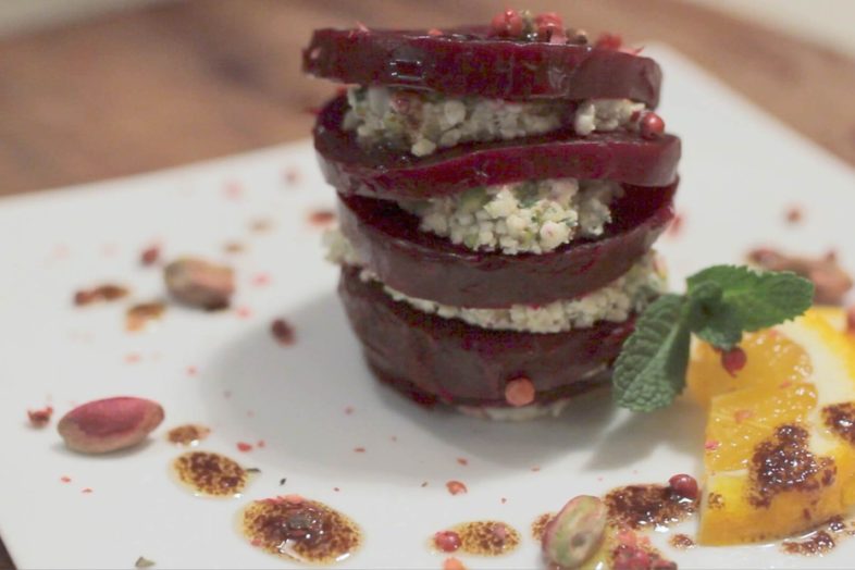 Beetroot Napoleon with Feta & Pistachios | Diane Kochilas