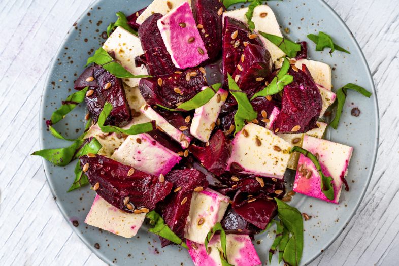 Recipe for Tofu Beet Caprese | Diane Kochilas