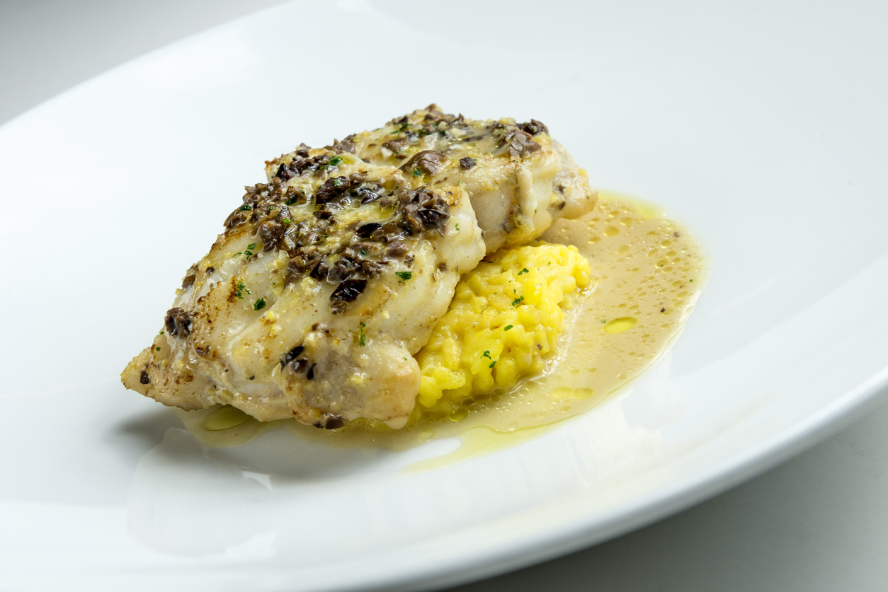 Recipe from Monkfish w/ Chopped Olives & Lemon Saffron Rice