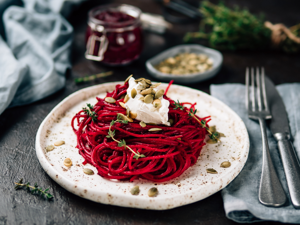 Spiced Beetroot Spaghetti with Greek Yogurt | Diane Kochilas