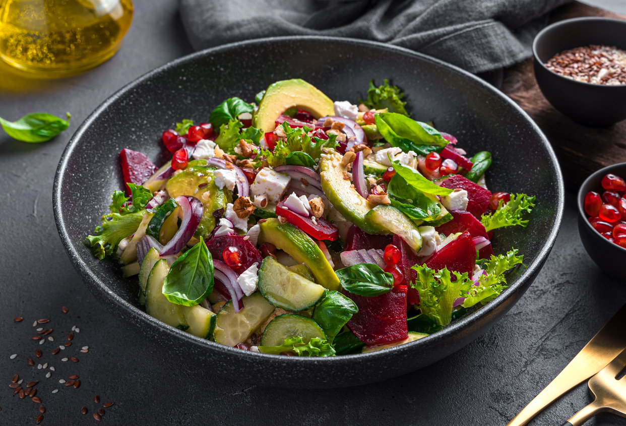 GREEN SALAD WITH BEETROOT, AVOCADO, FETA AND WALNUTS | Diane Kochilas