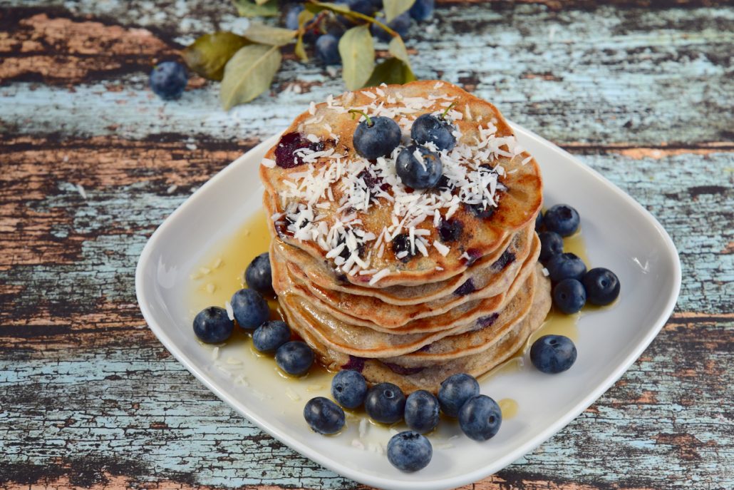 Gluten-Free Blueberry Coconut Pancakes With Thyme Honey Or Maple Syrup ...