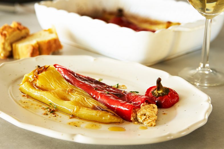Feta Stuffed Roasted Peppers | Diane Kochilas