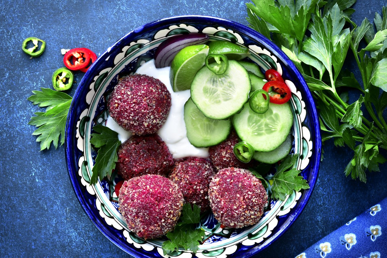 Spicy Chickpea Beetroot Falafel | Diane Kochilas