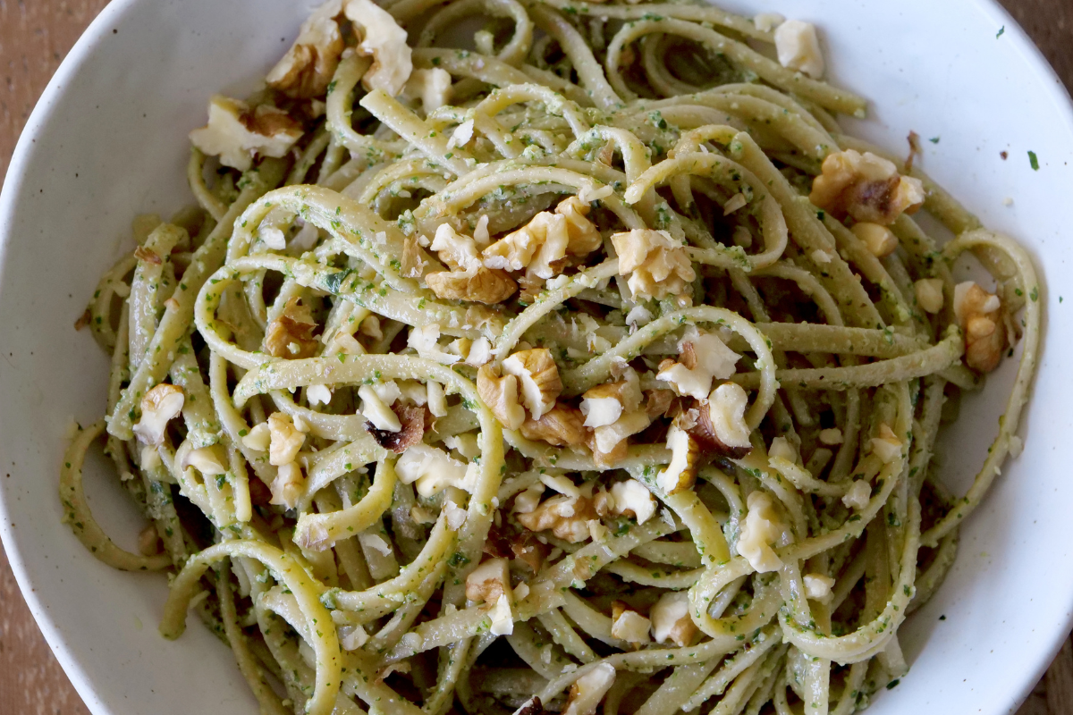 Greek Pesto with Walnuts, Olive Oil, and Feta | Pasta Recipe